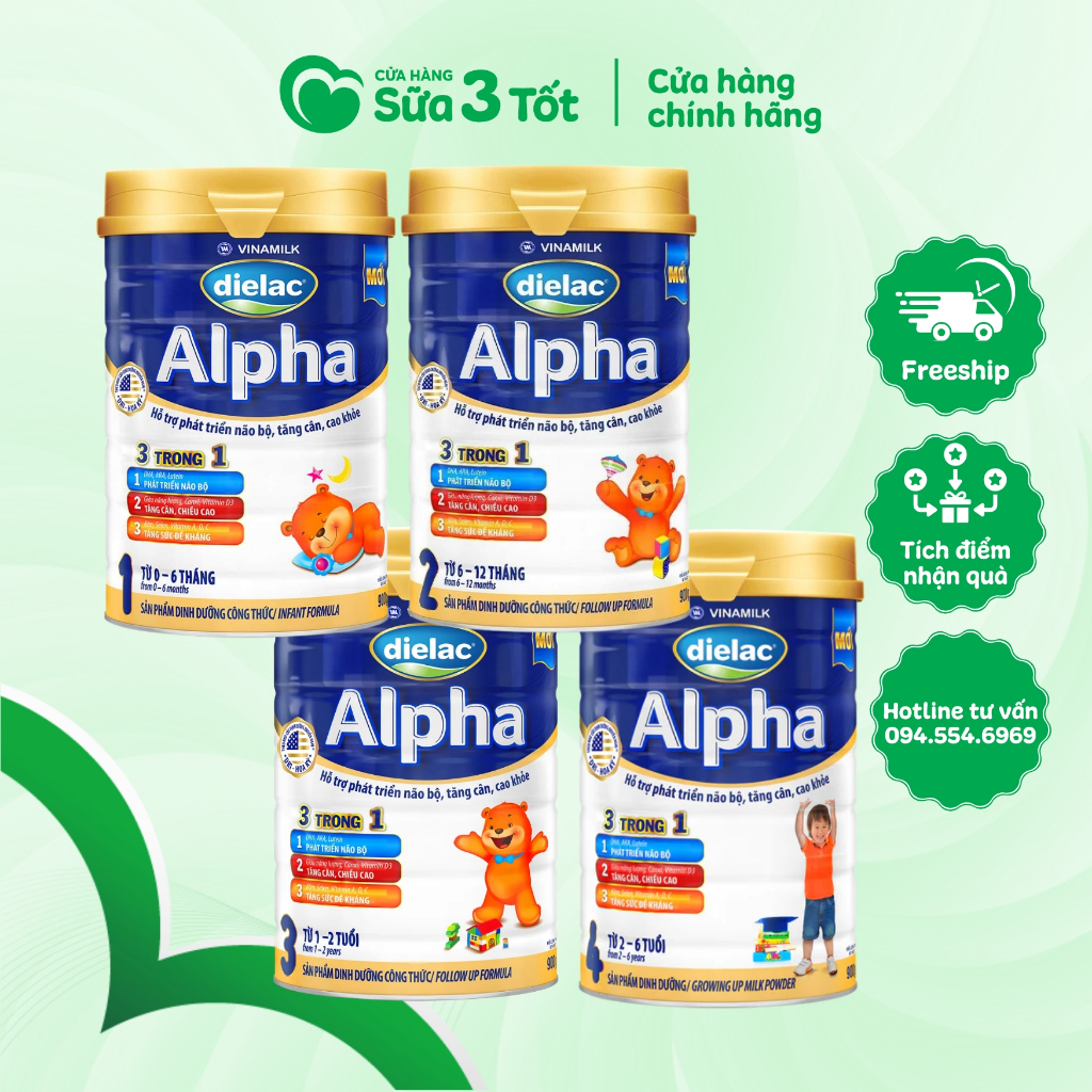 Sữa Bột Dielac Alpha Vinamilk Đủ Số 1, 2, 3, 4 - Phát Triển Toàn Diện (Lon 900g) | Shopee Việt Nam