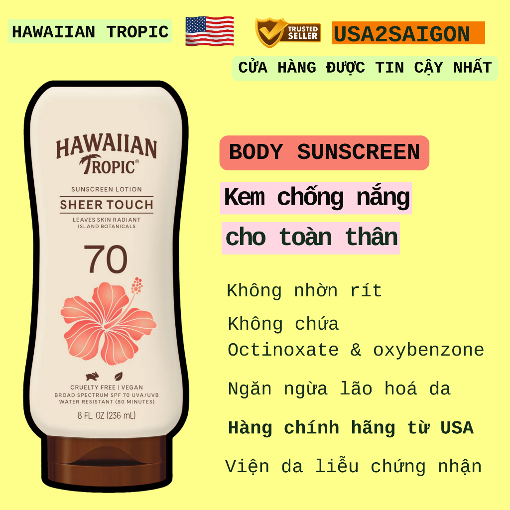 Kem chống nắng dưỡng ẩm toàn thân Hawaiian Tropic Sunscreen Sheer Touch SPF 70 USA2SAIGON ...