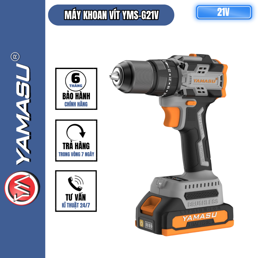 Máy khoan PIN 21V 3 chức năng Yamasu G21V-60N lực siết 60Nm tốc độ tối ...