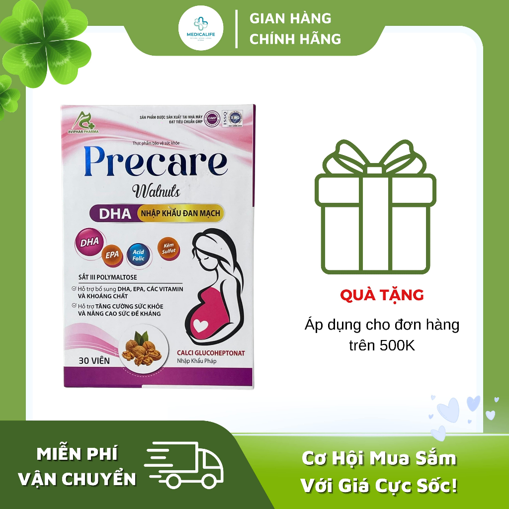 Viên Uống Bổ Sung Cho Bà Bầu Precare Walnuts DHA Bổ Sung Sắt, Acid ...