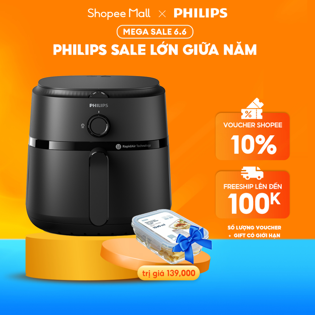 Nồi Chiên Không Dầu Philips NA130/00 6.2 lít |1700W | Nút Vặn - Hàng ...
