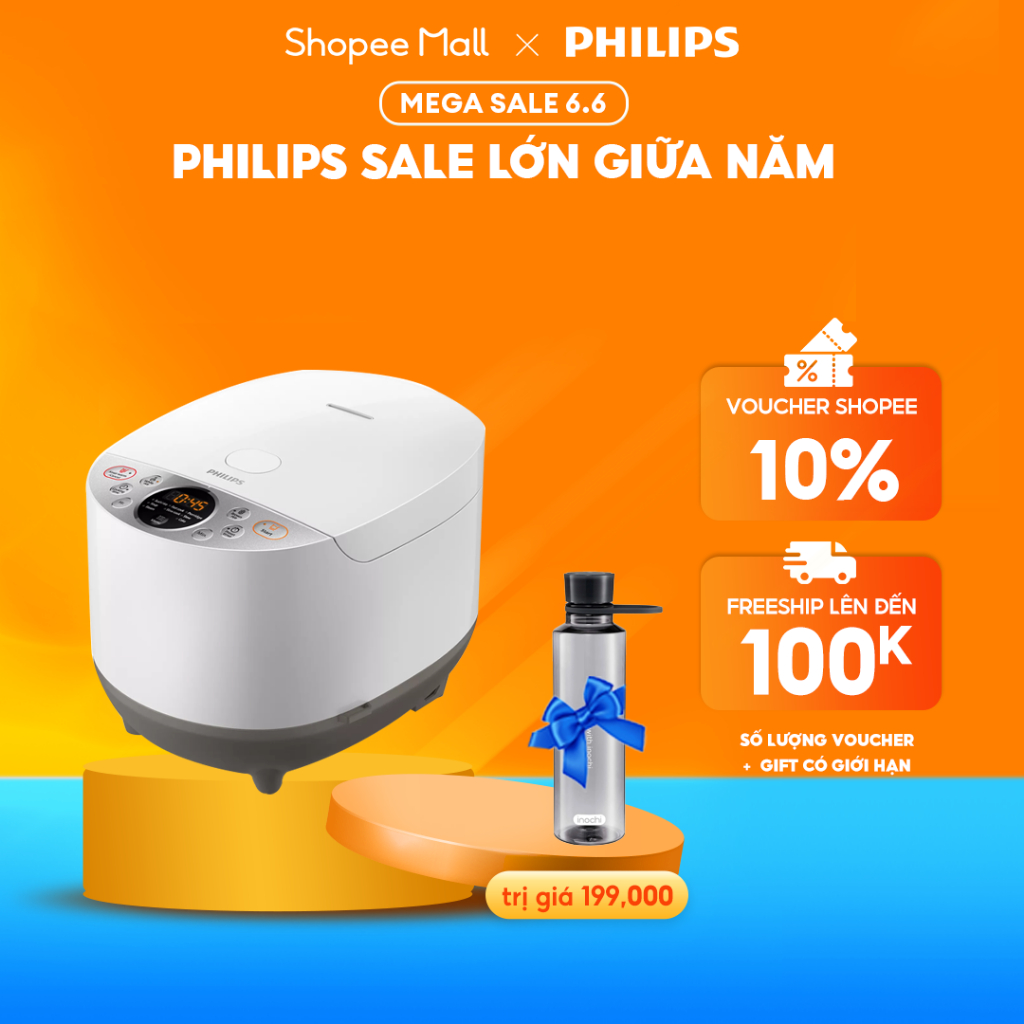 Nồi cơm điện tử Philips HD4515/55 | 1.8 lít | 6 lớp để dẫn nhiệt tốt ...