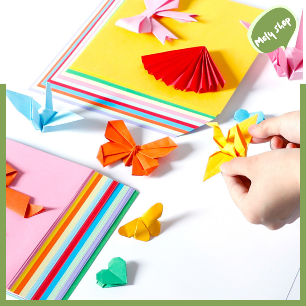 [Siêu Rẻ]_Tệp 100 tờ giấy gấp Origami, giấy thủ công gấp hạc hoa mix 10 ...