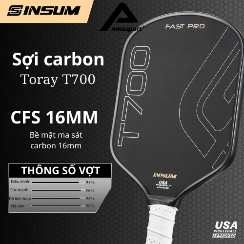 Vợt pickleball thi đấu chuyên nghiệp AMASPORT T700 FAST PRO - RAW-Insum ...