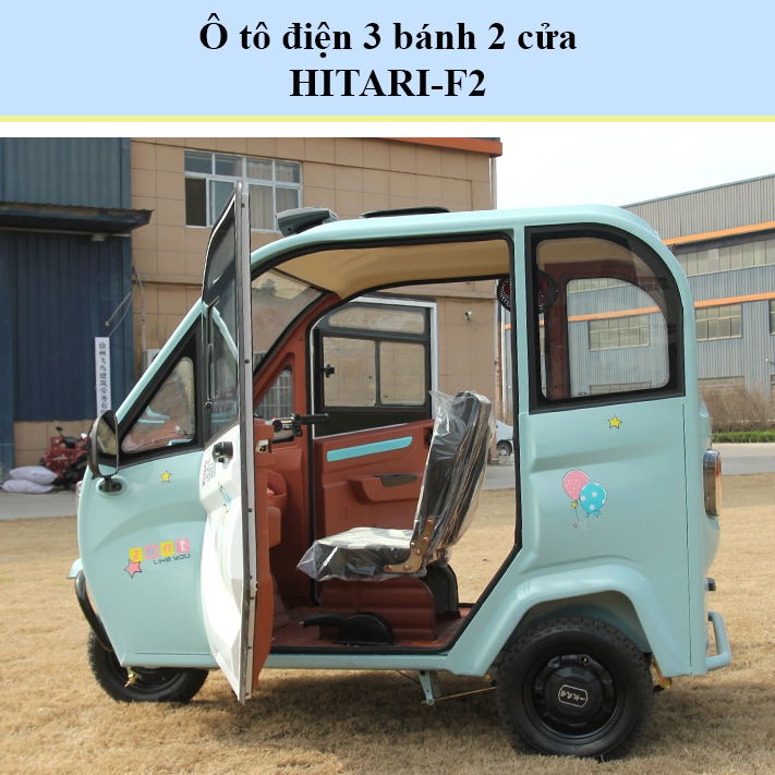 Xe điện 3 bánh cabin Hitari-F2, Xe điện ba bánh có cửa, Khung thép chắc ...