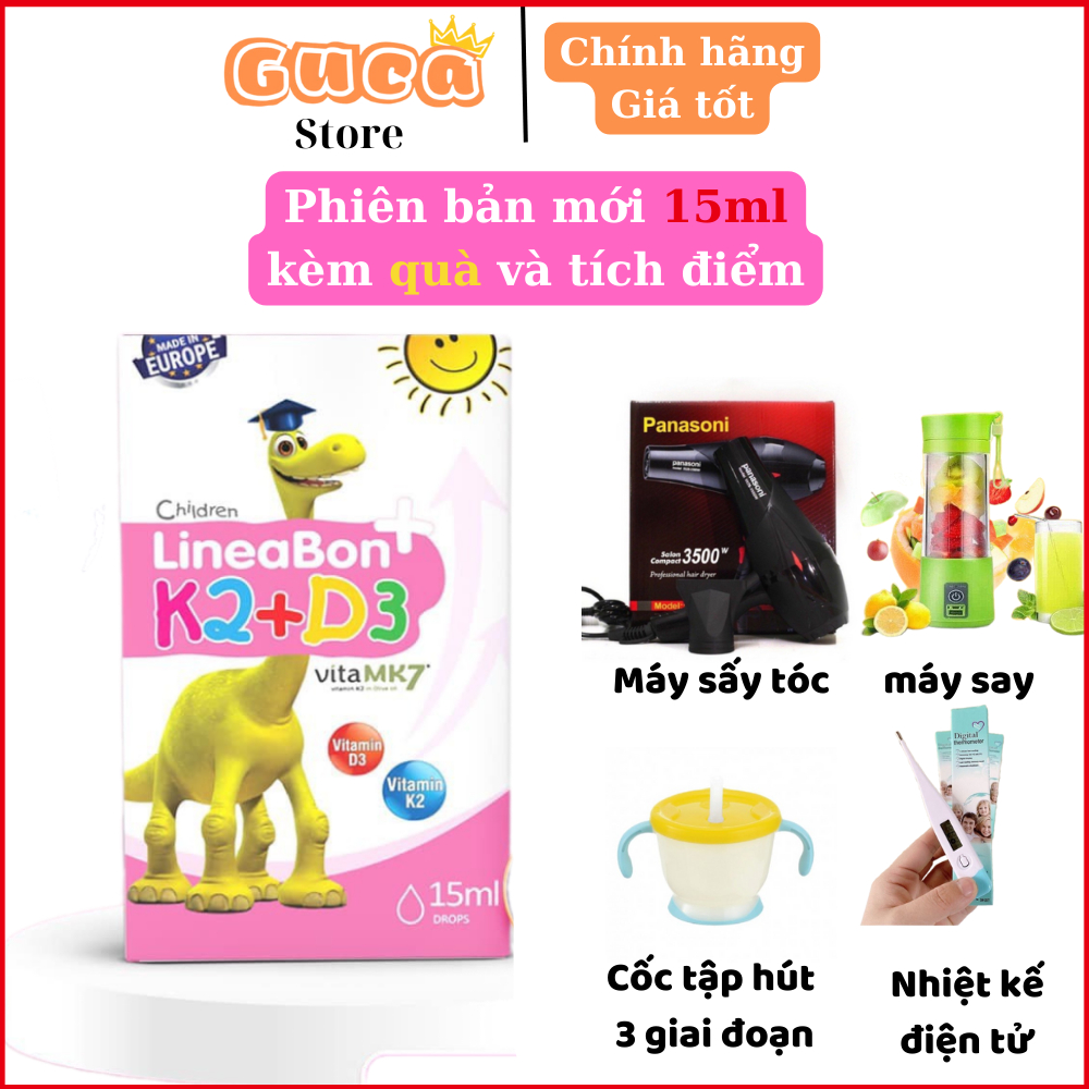 (Mẫu mới 15ml)Lineabon D3k2 bổ sung D3 K2 cho bé phát triển xương, răng, hàng chính hãng có tem ...