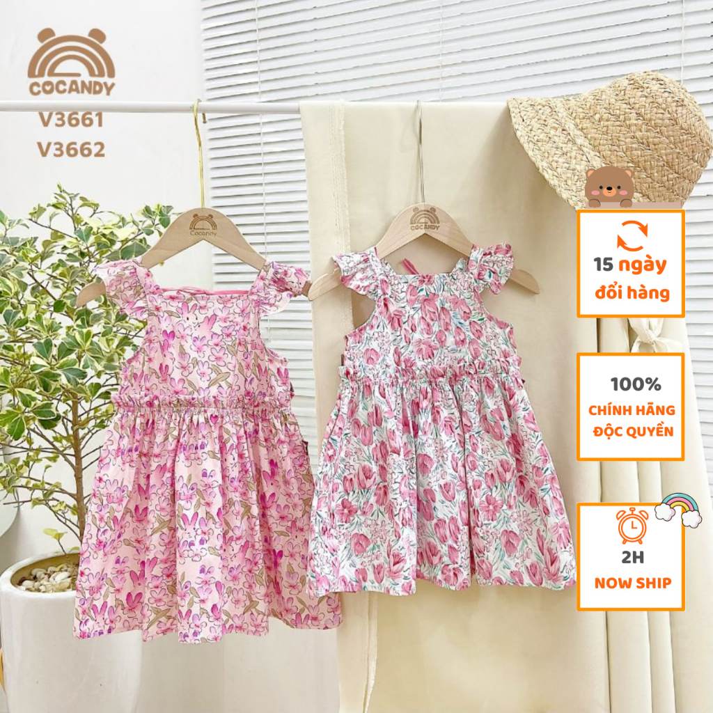 Váy cho bé -Váy 2 dây bèo Thỏ HỒNG, hoa tulip HỒNG XANH cho bé của COCANDY mã V366 | Shopee Việt Nam
