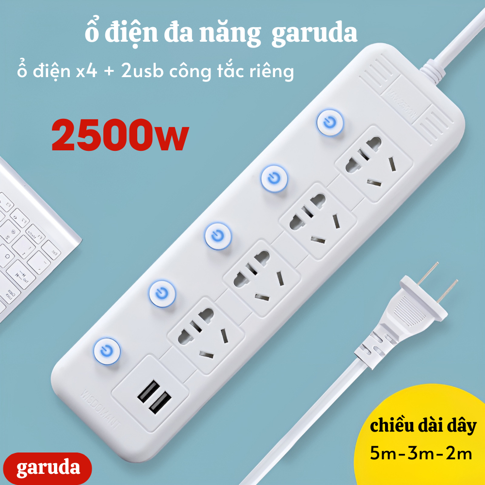 Ổ điện đa năng chính hãng GARUDA 3 cổng USB 15v sạc nhanh, 1 type c, chống cháy, ổ chịu tải ...