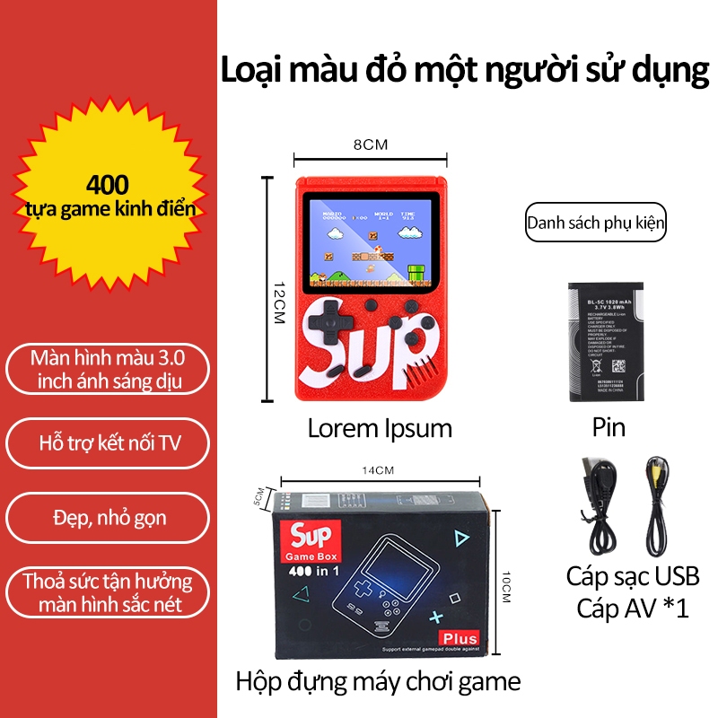 Máy Chơi Game Sup 400,Kèm Tay Cầm Dành Cho 2 Người , kết nối với TV ,Nạp năng lượng theo chu kỳ ...