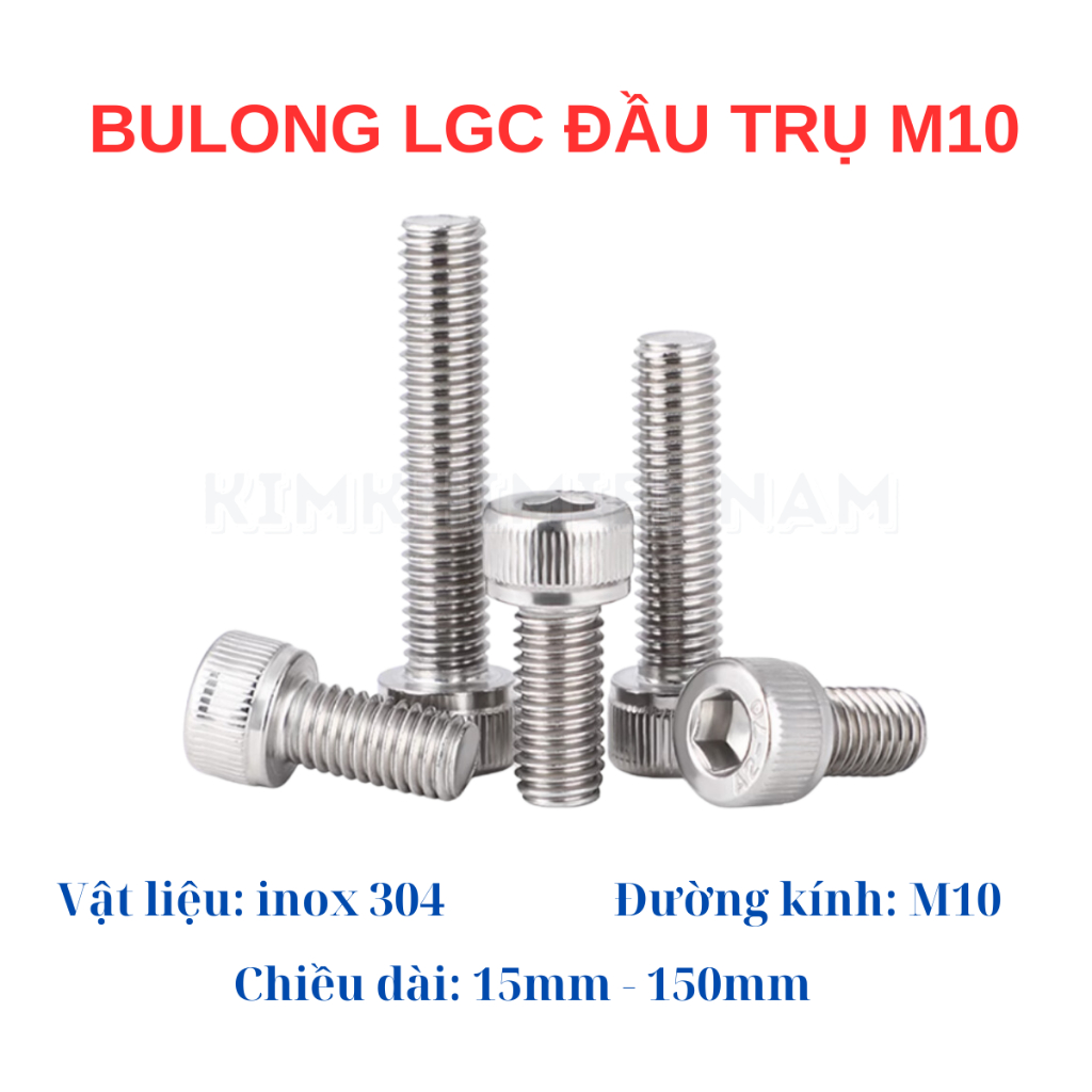 Bulong Ốc lục giác INOX 304 - M10 Đầu trụ, bulong lục giác chìm đầu trụ ...
