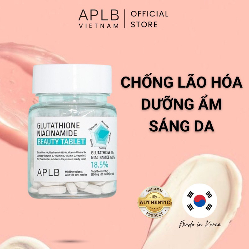 Viên Uống Trắng Da, Cấp Ẩm, Chống Lão hoá APLB Glutathione Niacinamide Beauty Tablet 15g (30 ...