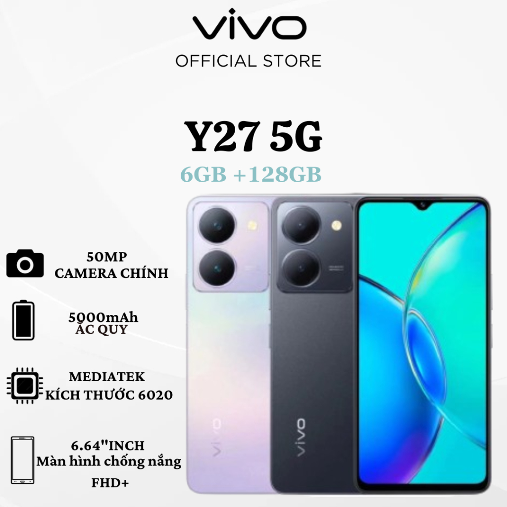 Điện thoại thông minh vivo Y27 5G mới RAM 6GB + ROM 128GB, 5000mAh, Camera vui nhộn 50MP, Màn ...
