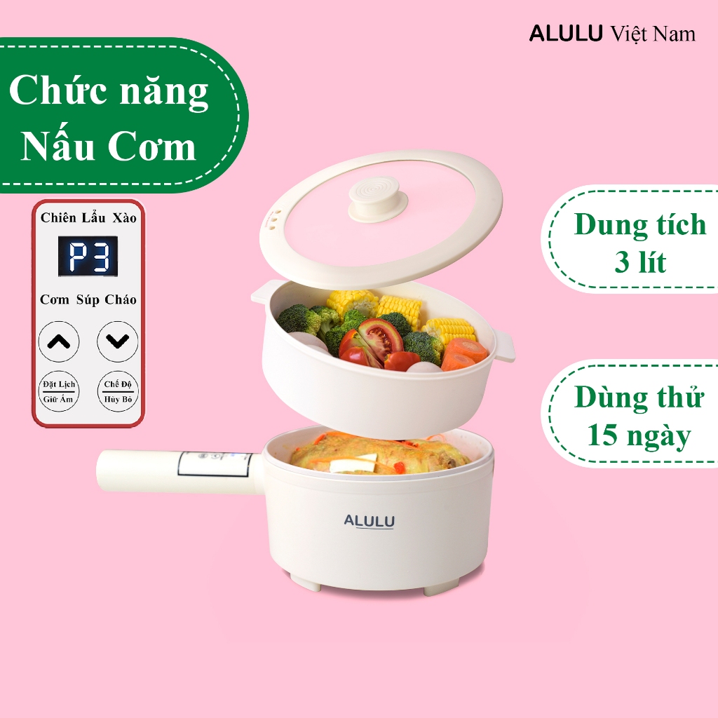Nồi điện đa năng ALULU, Dung tích 2L - 3L ( kèm xửng hấp ), Bảo hành 12 ...