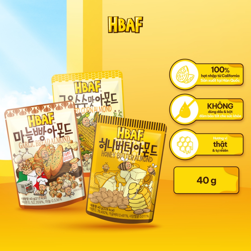 [Combo 5 gói 40g siêu hời] Hạt Hạnh Nhân Tẩm Vị HBAF Hàn Quốc Nhiều Vị Lựa Chọn 120G và 40G Ăn ...