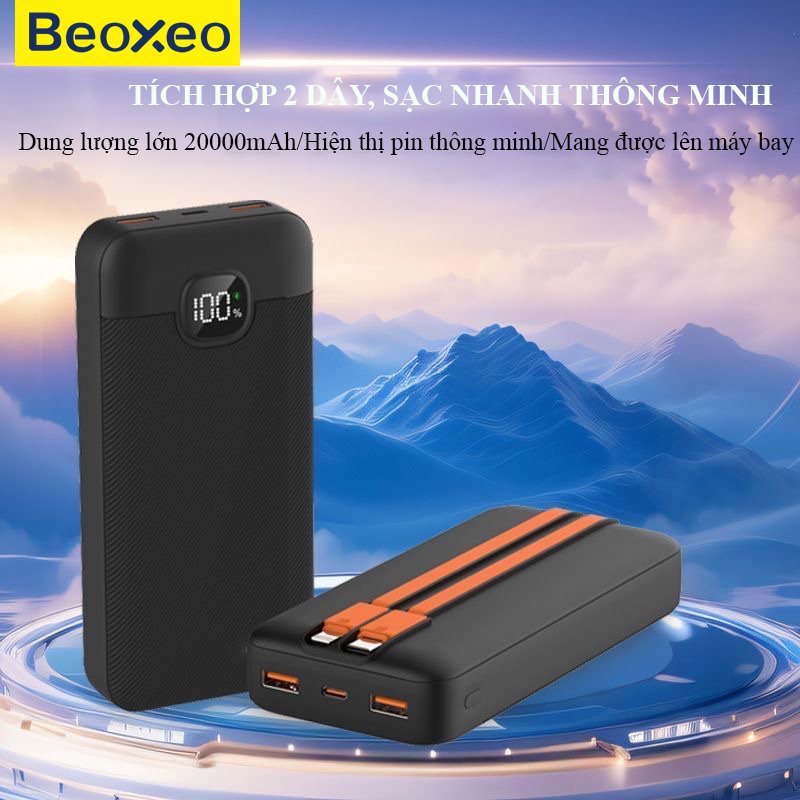 Pin sạc dự phòng BEOXEO PD02S 20000mAh PD22,5W có dây cáp cho điện thoại | Shopee Việt Nam
