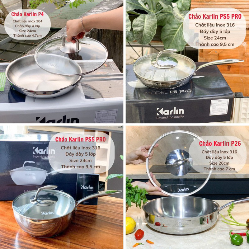Chảo inox Karlin p26/p5 pro/ps5 pro kèm vung kính (CHÍNH HÃNG) | Shopee ...