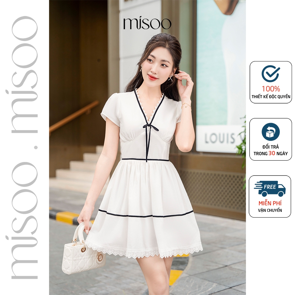 Vanilla Dress MISOO - VÁY LIỀN THÂN CỔ V Dáng Xòe Chiết Eo, Dây Ren ...