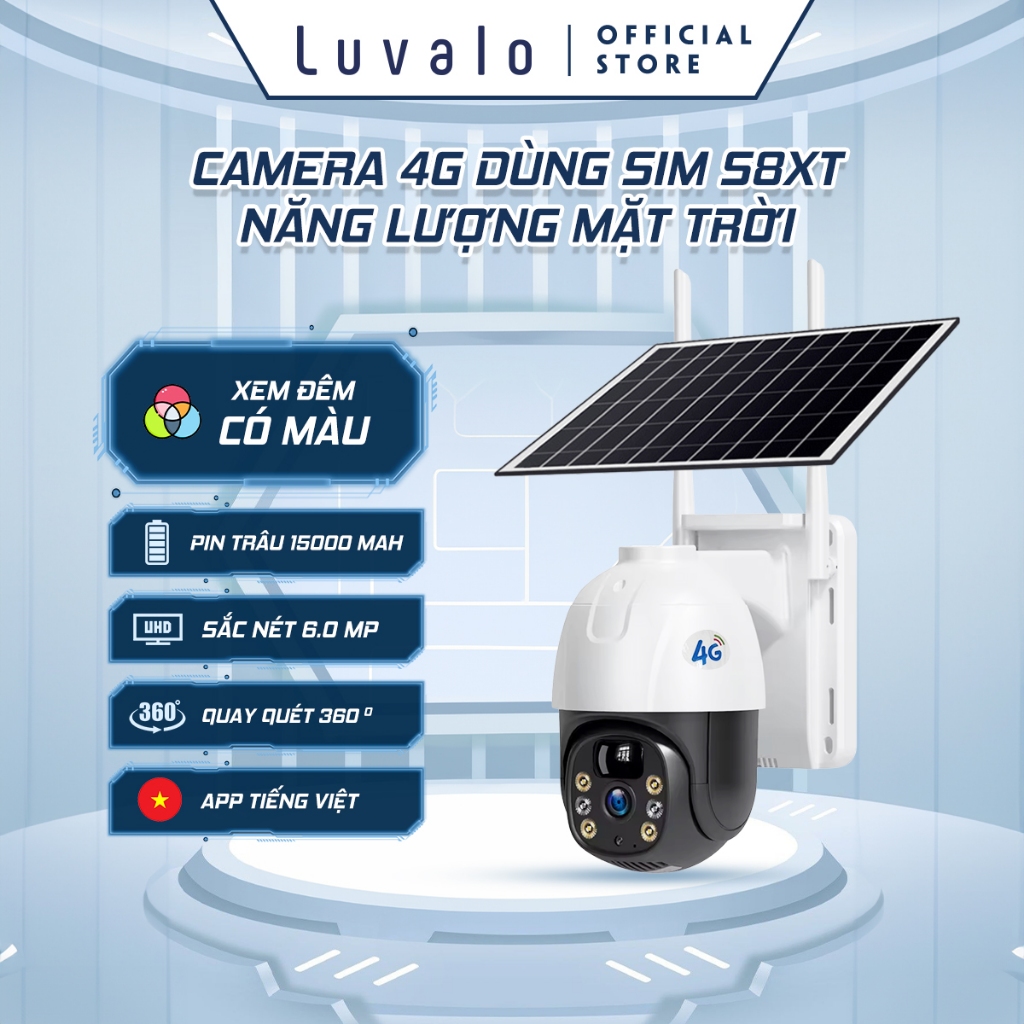Camera 4g năng lượng mặt trời ngoài trời 360 độ dùng sim giám sát không dây Luvalo S8XT | Shopee ...