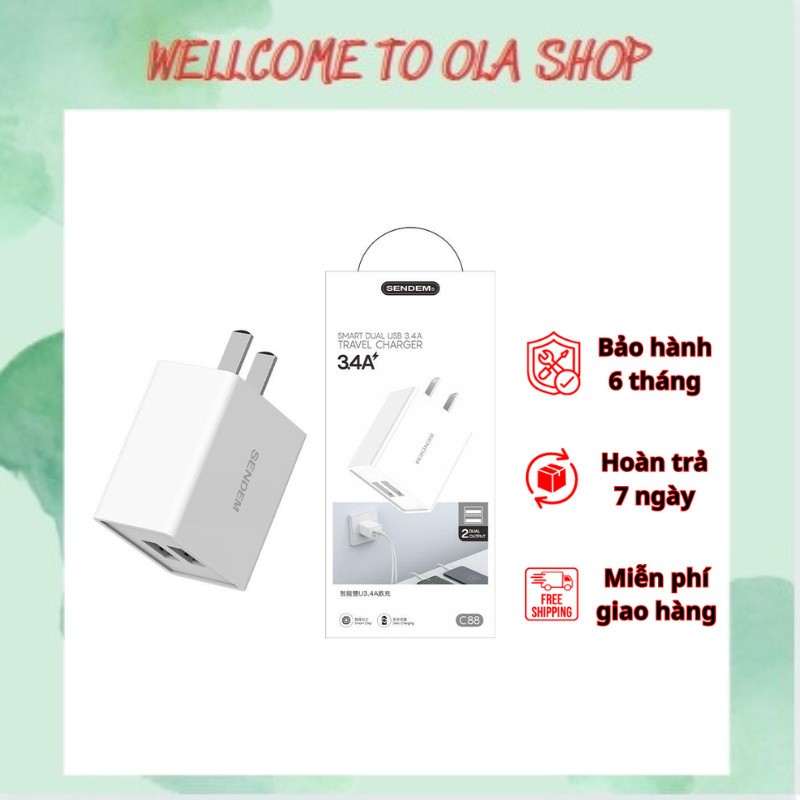 Củ sạc nhanh 2 cổng chính hãng Sendem C88 3.4A | Shopee Việt Nam