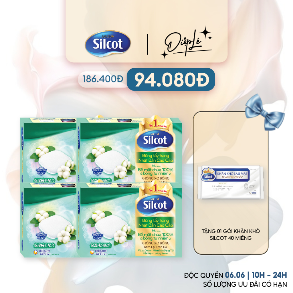 [Diệp Lê 6.6 x Silcot] 4 hộp bông tẩy trang Silcot 66 miếng/hộp - tặng ...