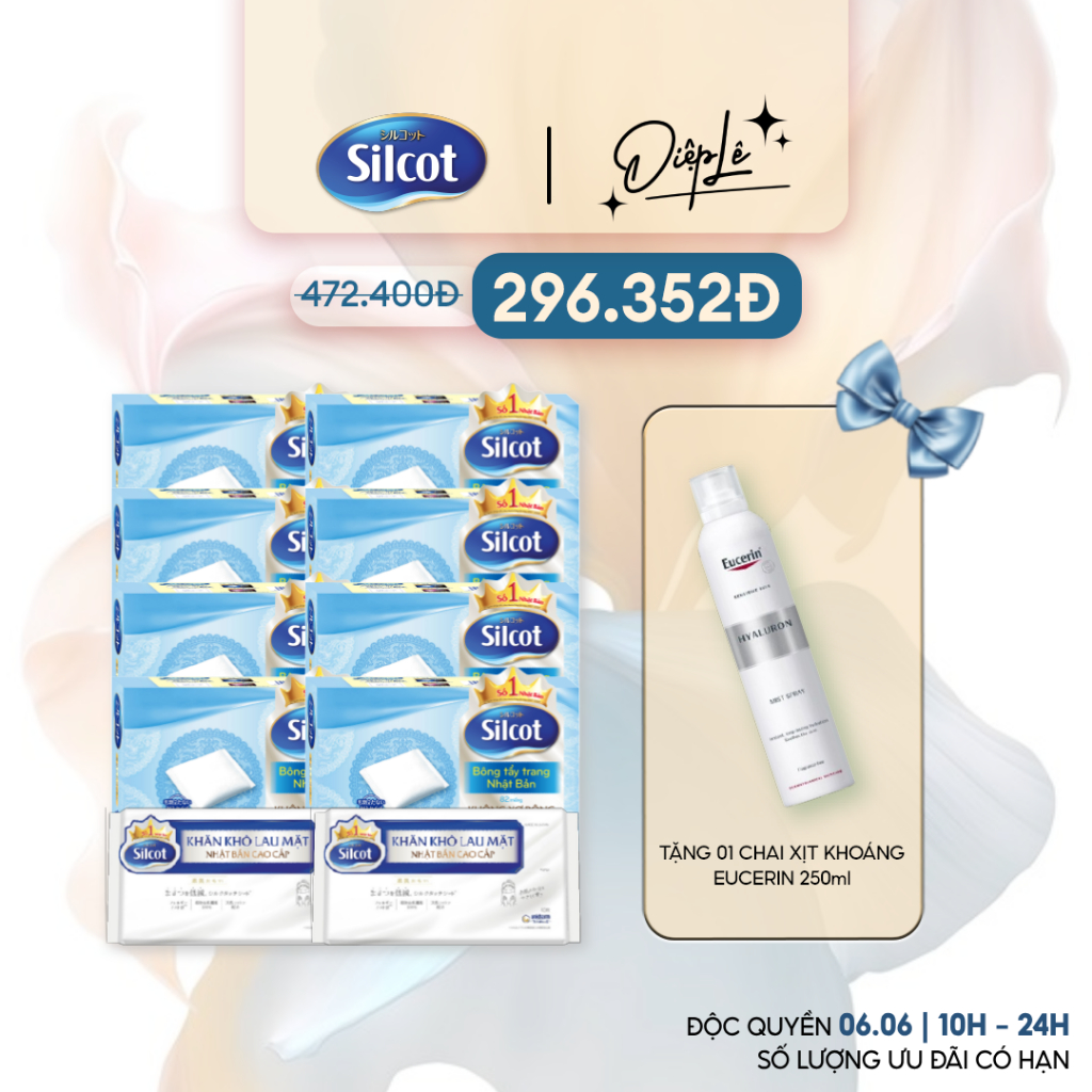 [Diệp Lê 6.6 x Silcot] Combo 8 hộp bông tẩy trang Silcot 82 miếng + 2 ...