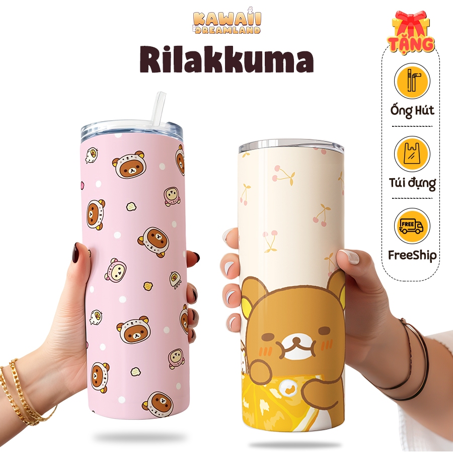 Bình giữ nhiệt cute hình Gấu Rilakkuma - 600ml - Inox 304-Tặng túi xách- Kawaii Dreamland ...