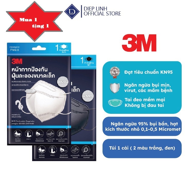 Khẩu trang chống bụi KF94 3M 1 cái, khẩu trang kháng khuẩn đạt chuẩn ...