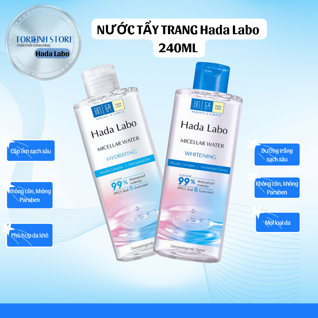 Nước tẩy trang sạch sâu dưỡng ẩm trắng Hada Labo Micellar Water Hydrating 240ml | Shopee Việt Nam