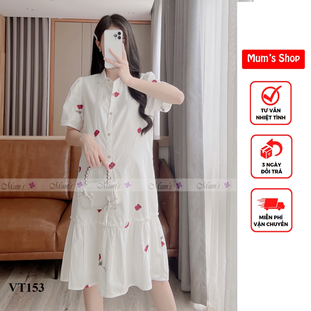 Đầm bầu xinh Mum's shop VT153 màu trắng nhẹ nhàng , mát mẻ mẹ bầu mặc đi làm, đi tiệc đều xinh ...