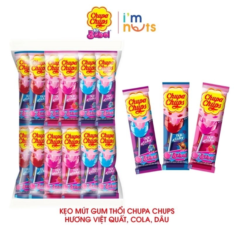Bịch 36 que Kẹo mút Chupa Chups gum thổi Big babol vị Cola,Việt quất ...