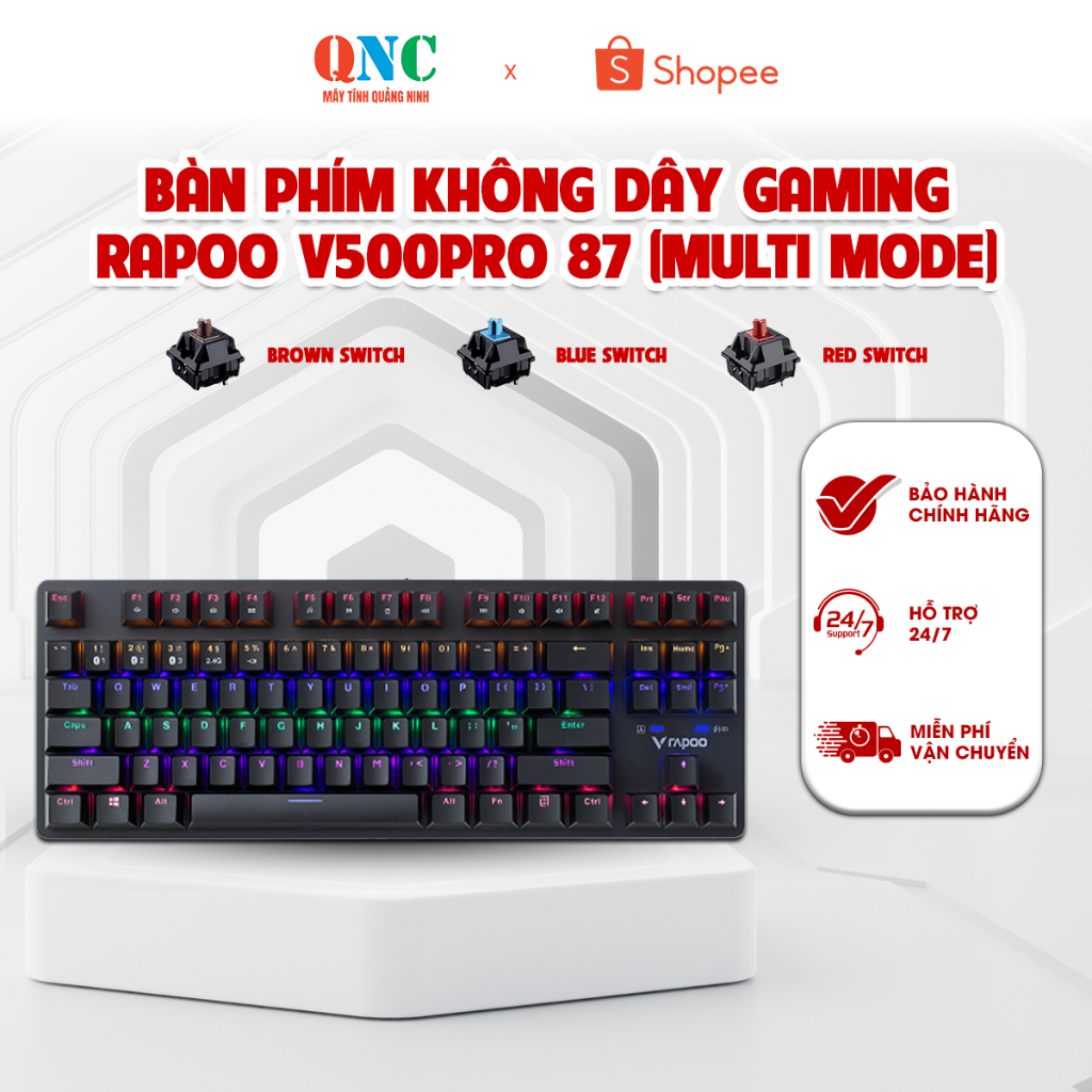 Bàn phím không dây Gaming Rapoo V500 PRO 87 Multi Mode - Hàng chính hãng - Bảo hành 12 tháng ...
