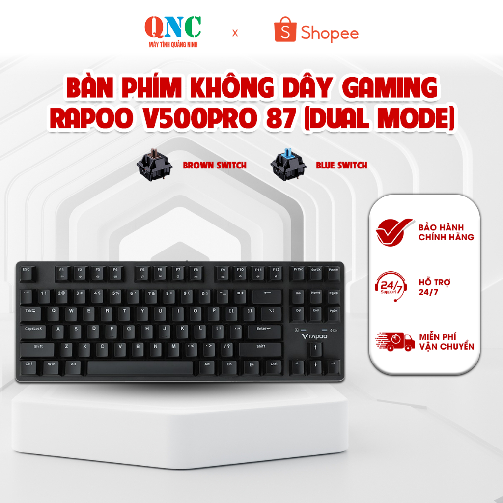 Bàn phím không dây Gaming Rapoo V500 PRO 87 Dual mode - Hàng chính hãng - Bảo hành 12 tháng ...