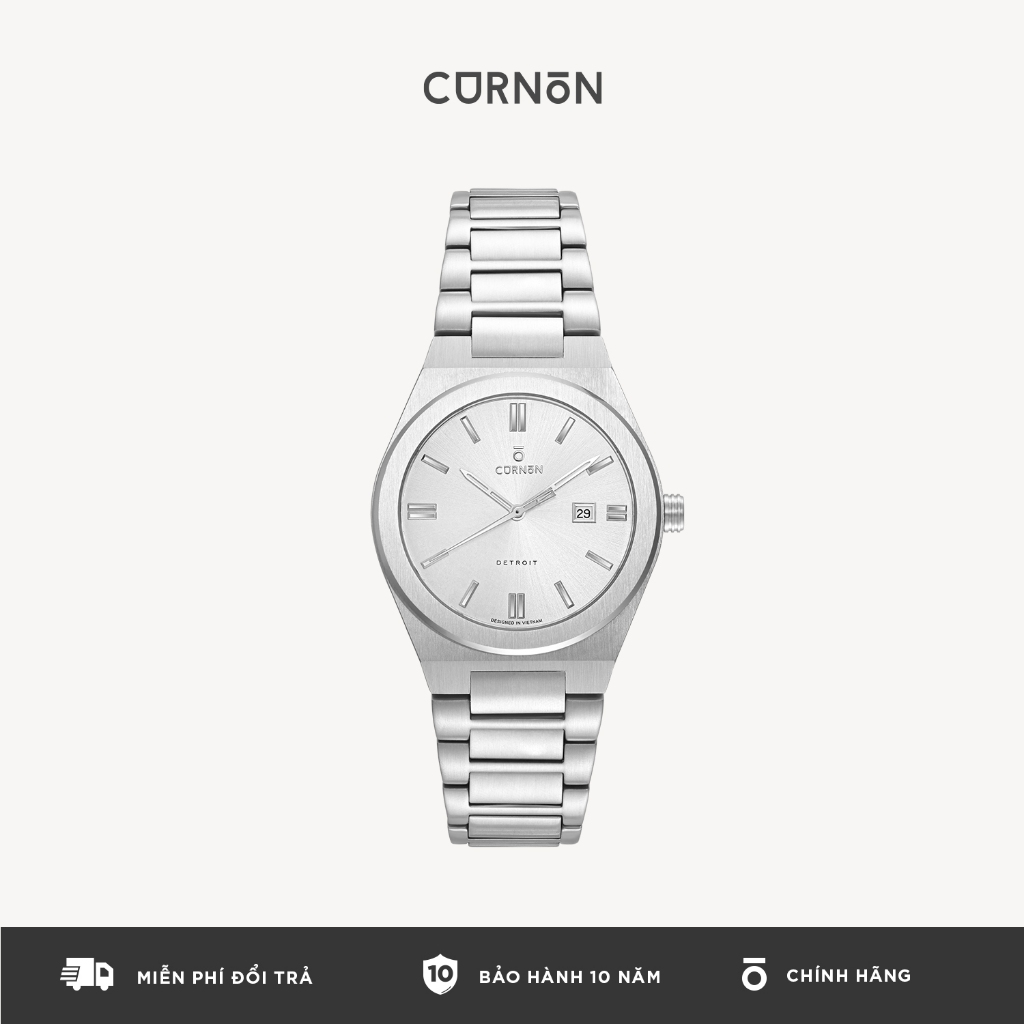 Đồng Hồ Nam Curnon Detroit M-85 Dây Kim Loại Chính Hãng Kèm Lịch Số Thể ...