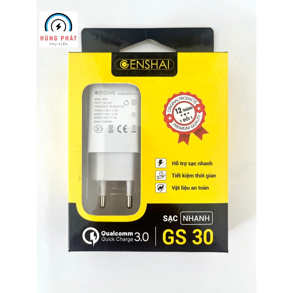 Củ sạc Nhanh 18W GENSHAI GS30 chính hãng cho hầu hết các thiết bị ...