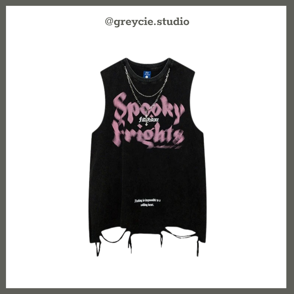 GREYCIE Áo tanktop unisex rách đen hồng áo ba lỗ form rộng cotton ...