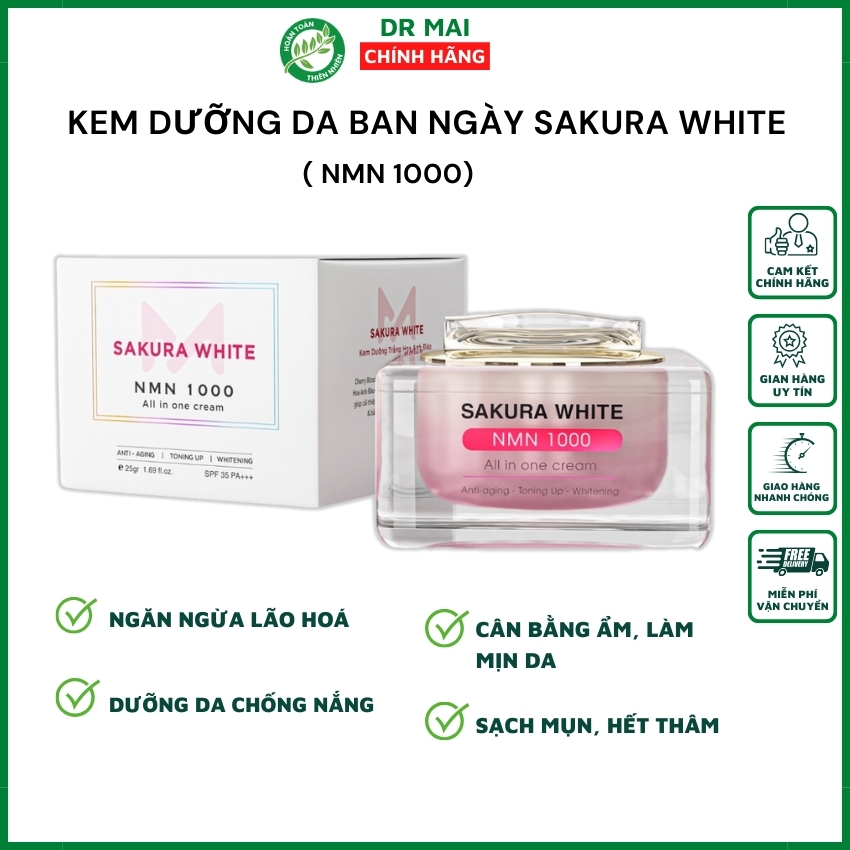 Kem dưỡng trắng da chống nắng hoa anh đào Sakura White Nmn 1000 All in ...