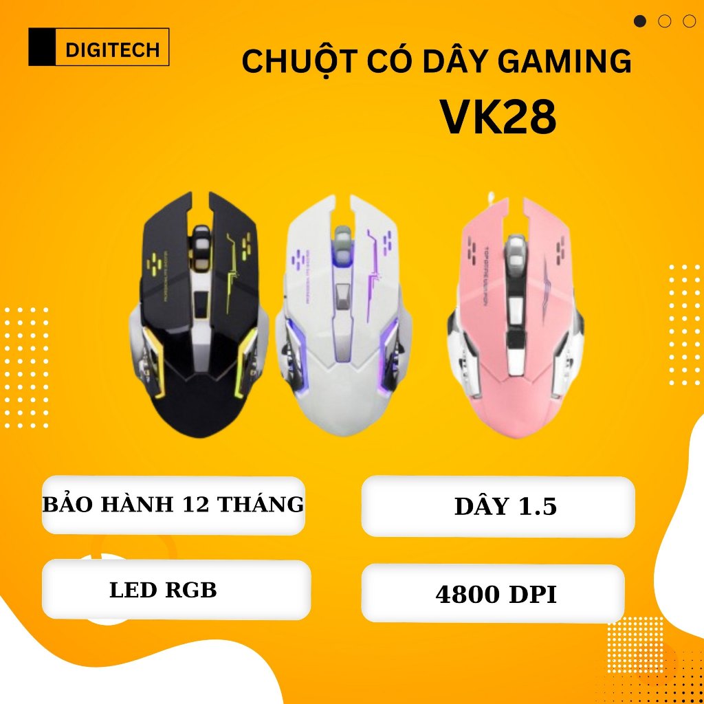 Chuột máy tính có dây, chuột có dây gaming VK28 3 màu, led đẹp. bảo ...