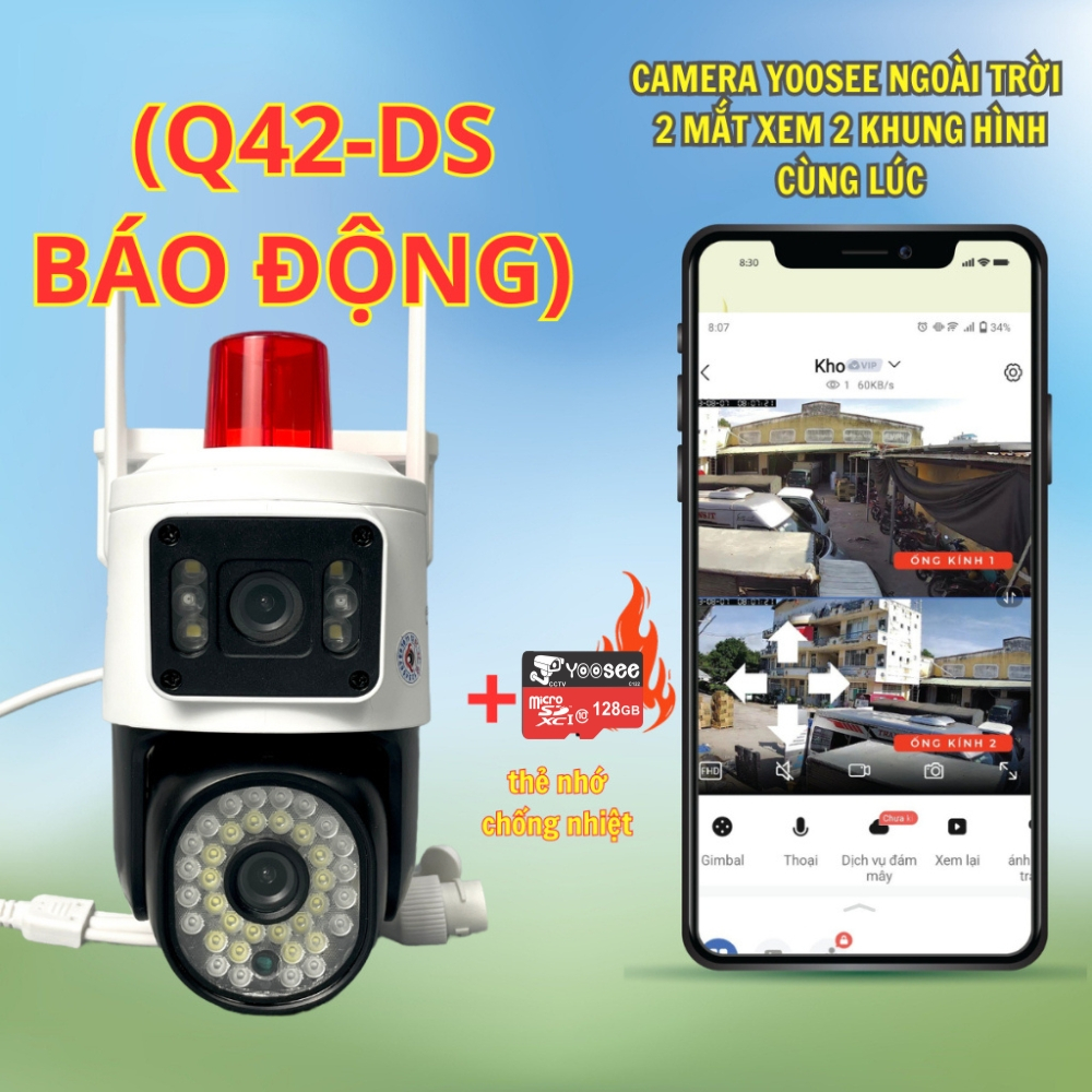 Camera Wifi Yoosee 2 khung hình Q42 PRO 16MP, Ngoài trời 2 ống kính, 2 ...
