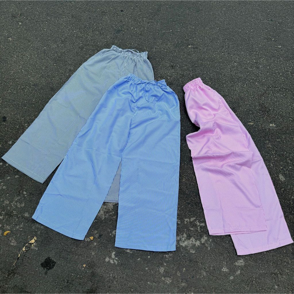 Quần dài Kẻ Sọc ống rộng lưng thun dây rút vải oxford kate STRIPES ...