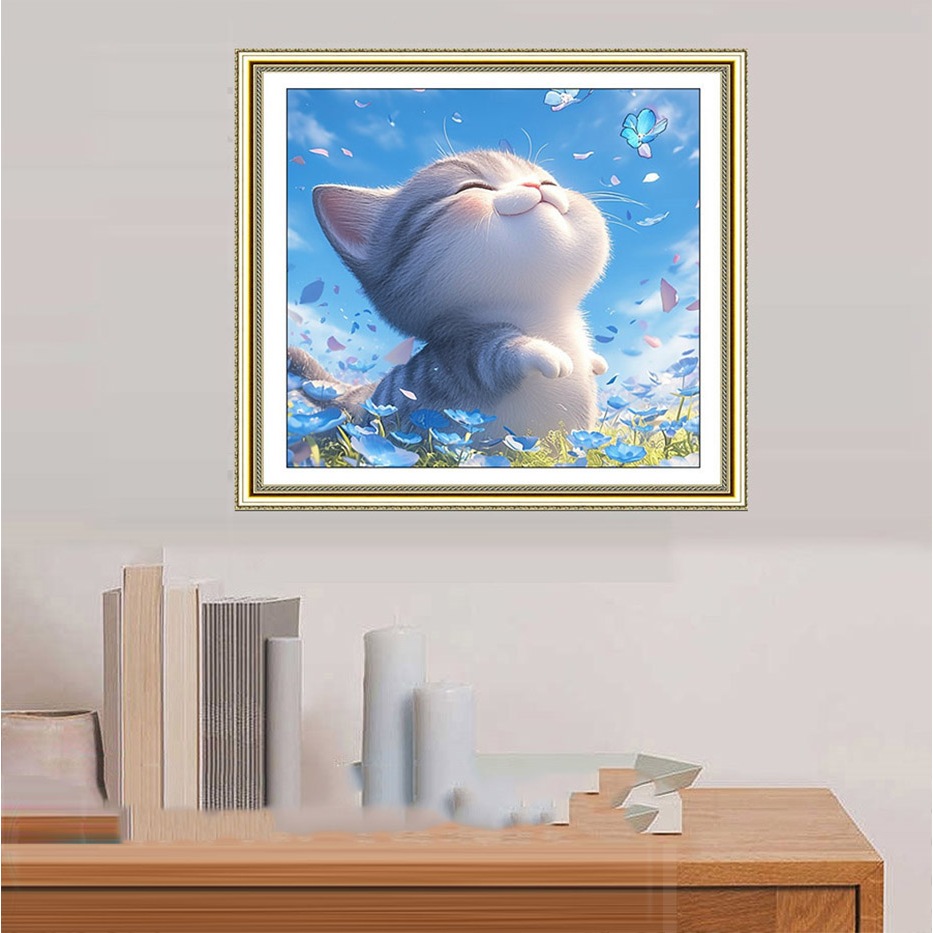 Tranh thêu chữ thập Mèo Con Đáng Yêu (thêu kín) MN0466 - KT:(50x50)cm ...