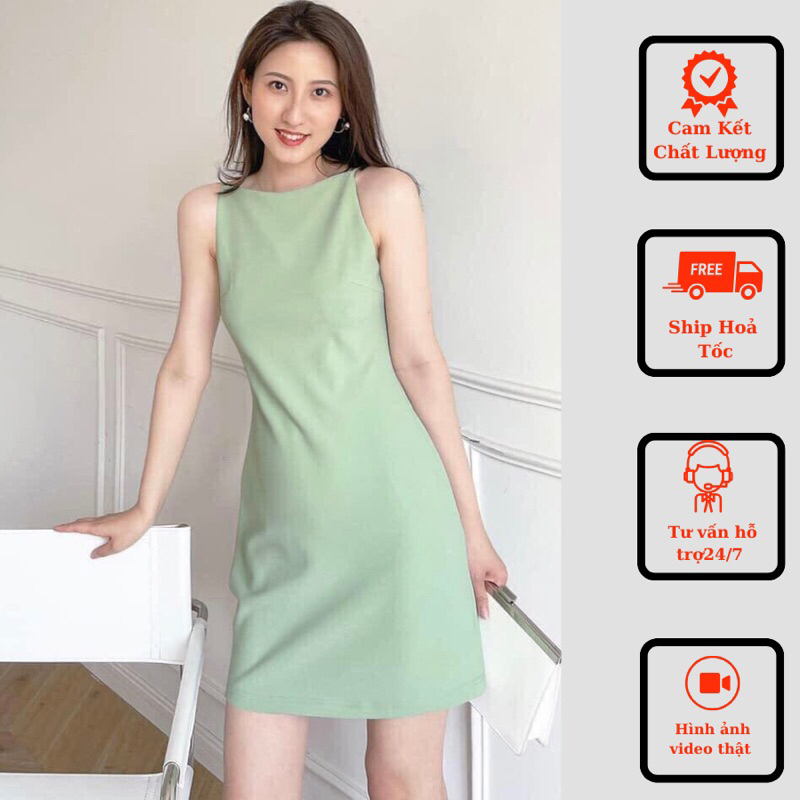 Đầm 2 dây nữ ngắn chất liệu trượt chéo cao cấp màu xanh min 2 lớp cao cấp - Váy chữ a thiết kế ...
