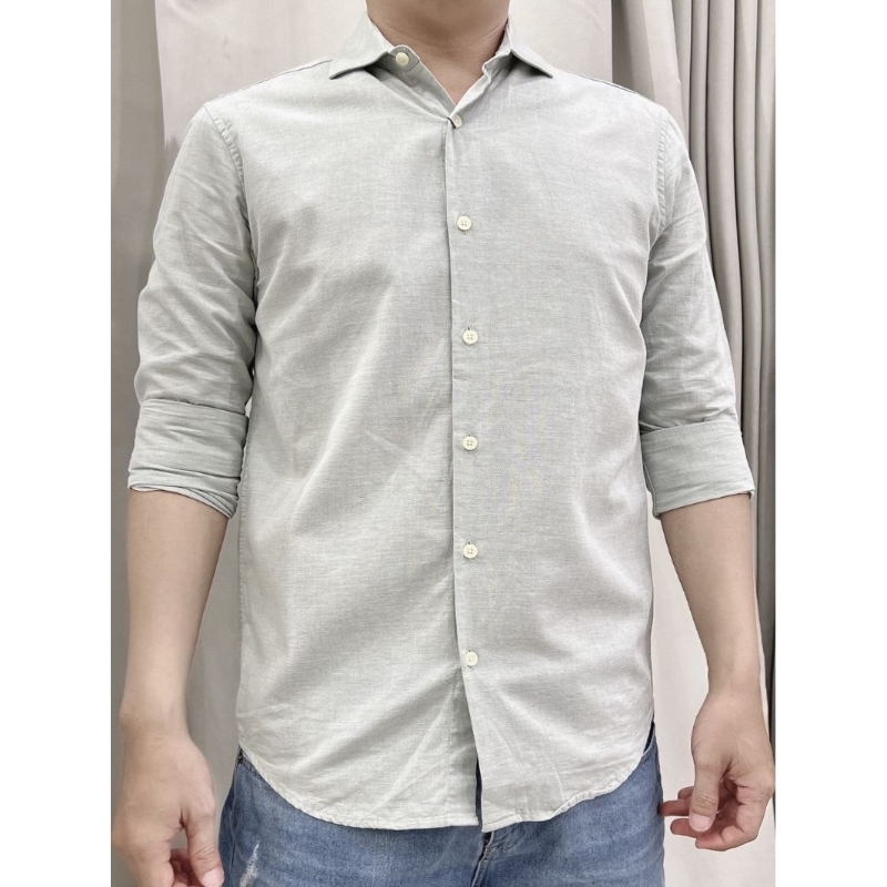 #The Blues - Áo Sơ-mi Nam Tay Dài Sale Xám Xanh Rêu Nhạt MS110 #BLUE EXCHANGE#. | Shopee Việt Nam
