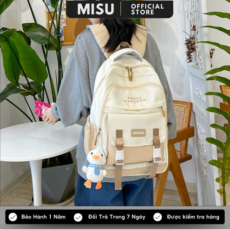 Balo nữ đi học MISU cặp đi học nam nữ thời trang nhiều ngăn đựng laptop 15.6inch chống nước ...