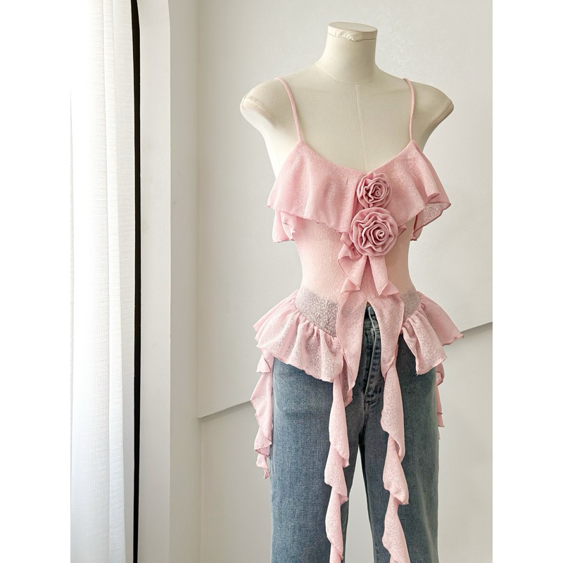 (Sẵn Ship Hỏa Tốc) Áo 2 Dây Beo Layer Tua Rua Đính Hoa Sexy Tôn Dáng ...