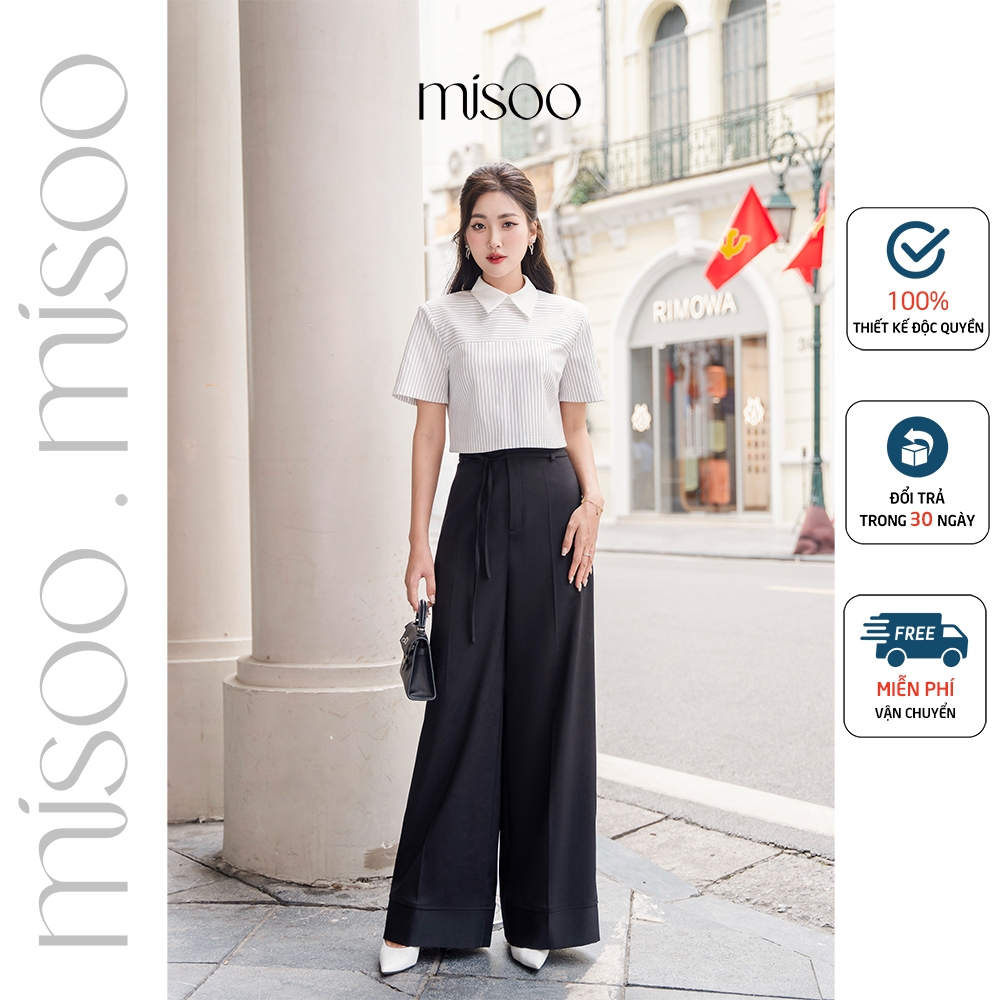 Losie Grace MISOO - SET ÁO CROPTOP CỔ SƠ MI Tay Lỡ Đệm Vai, QUẦN DÁNG ...