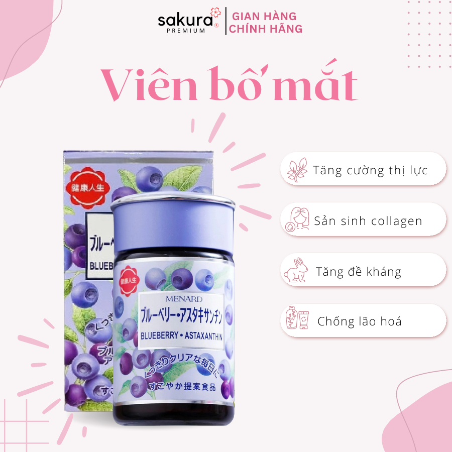 Viên uống Menard Blueberry Astaxanthin chống oxy hóa, bổ mắt - Sakura ...