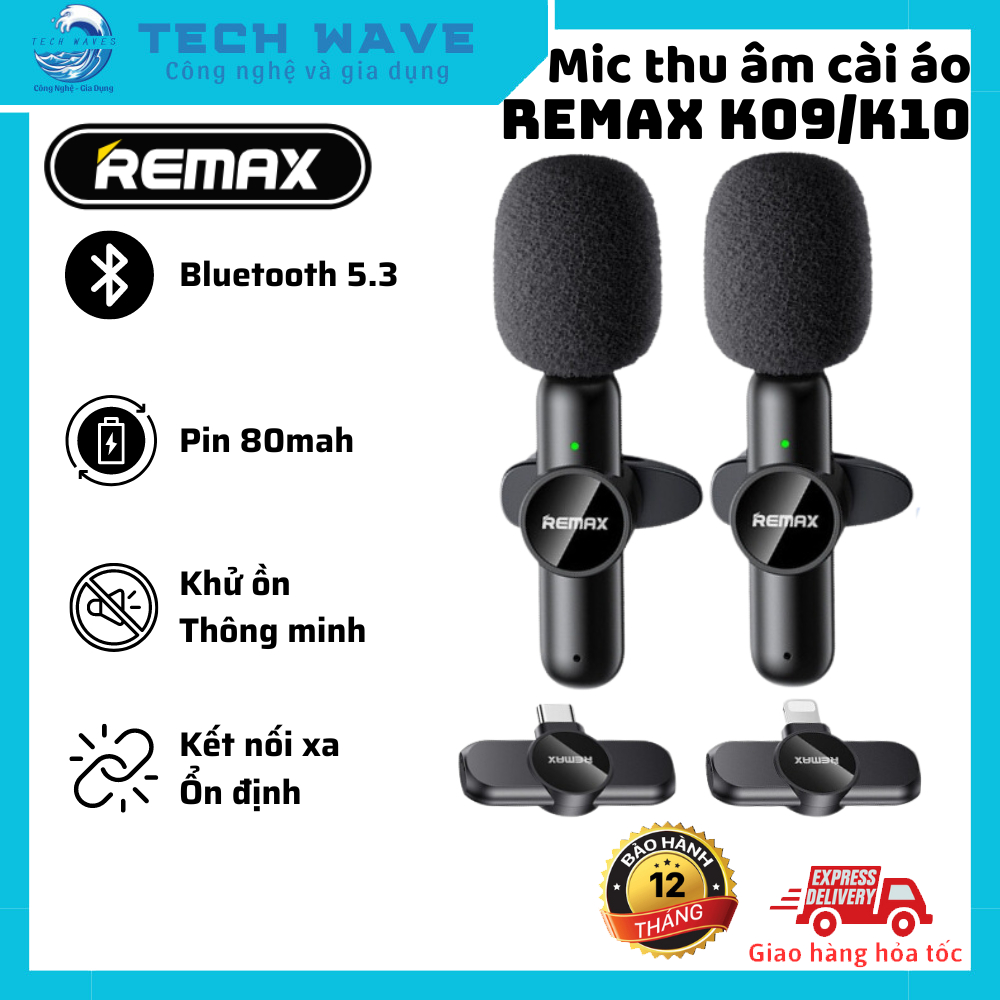 Micro cài áo Không Dây K09/K10 Remax Hỗ Trợ Livestream - Kết nối xa ổn định- Khử tiếng ồn thông ...
