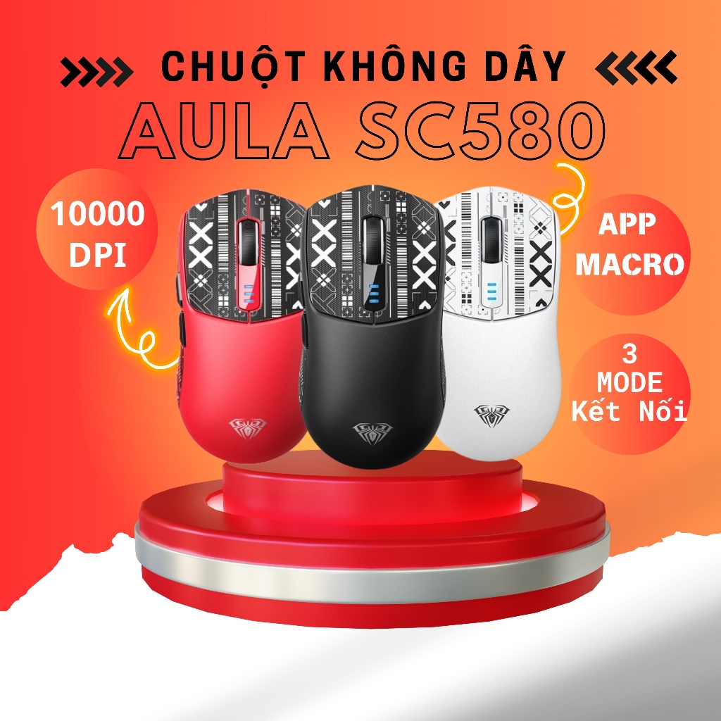 Chuột Máy Tính Không Dây Chuyên Game Aula SC580 DPI10000, 6 Nút Có App Điều Chỉnh Macro, Bảo ...