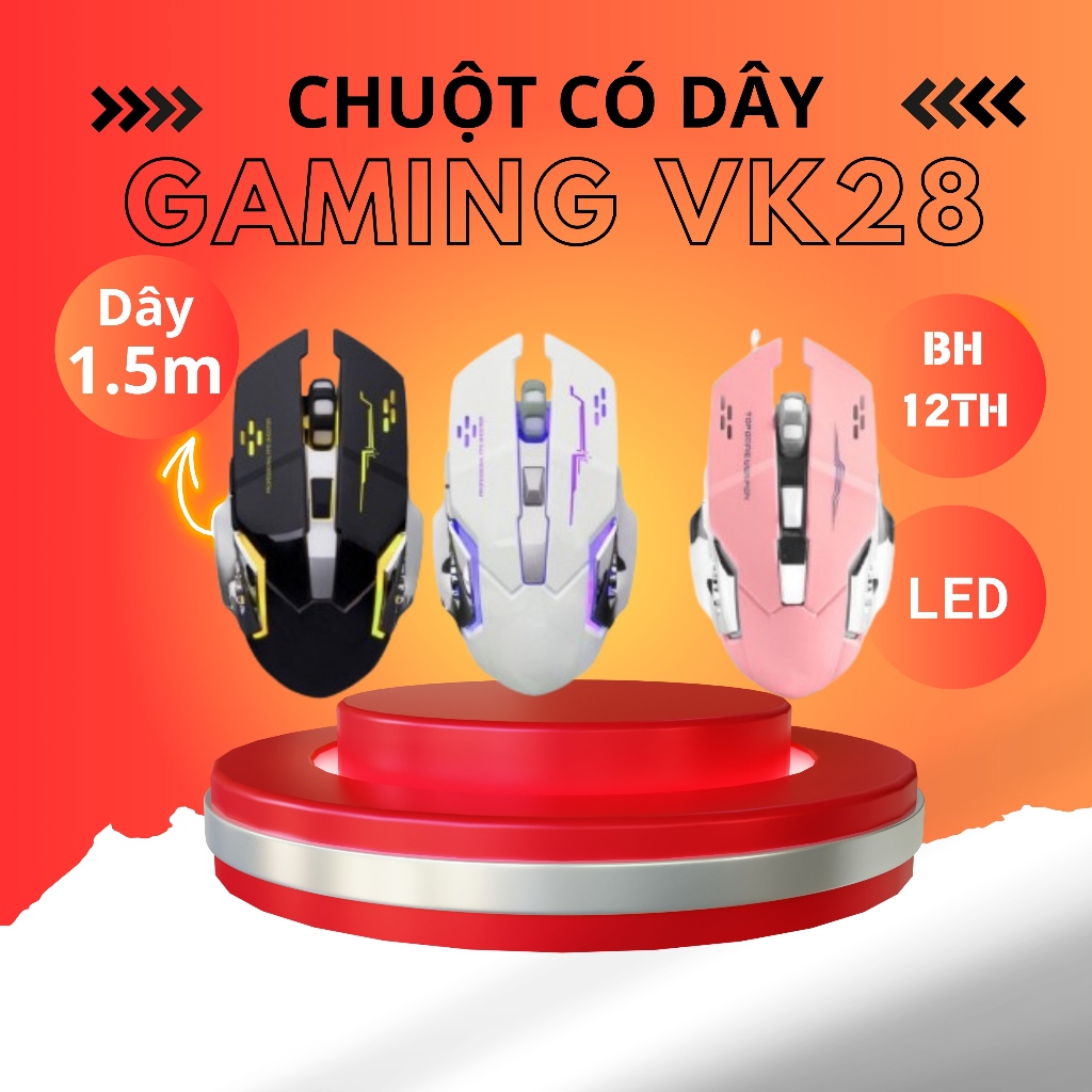 Chuột máy tính có dây Gaming VK28 có đèn LED tự động đổi màu, Bảo Hành ...