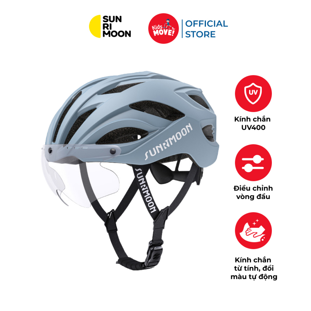 Mũ bảo hiểm xe đạp cao cấp Sunrimoon, siêu nhẹ 260g, có kính chắn tự ...